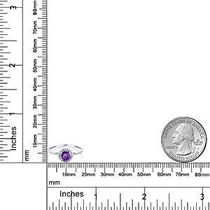 Gem Stone King 10K White Gold Gemstone Birthstone & Diamond Halo Promise Wedding Engagement Ring | Round 6MM | White Gold Ring For Women