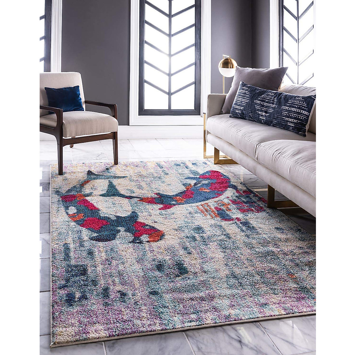 Unique Loom Positano Collection Coastal Modern Koi Fish Beige Area Rug (8' x 10')
