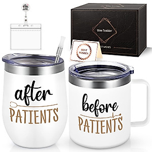 LiqCool Doctor Gifts for Women Men, Before Patients, After Patients Set Nurse Mug & Tumbler, Medical Assistant Gifts, Nurse Gifts for Women, Doctors, Dentists, Dental Assistant, 12oz