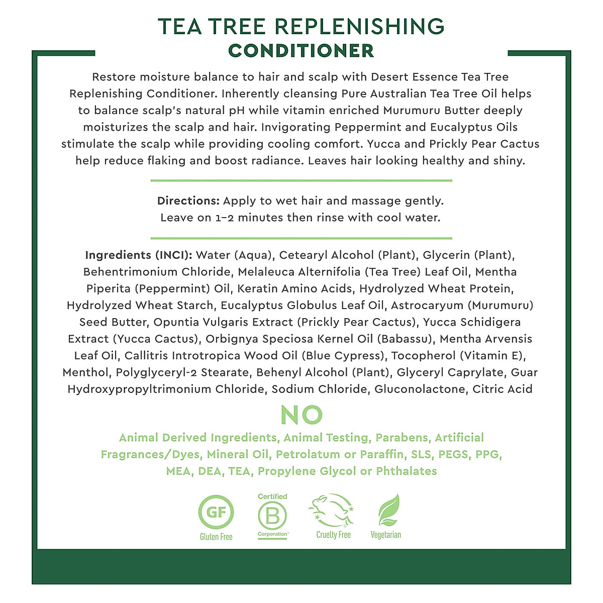 Desert Essence Tea Tree Replenishing Conditioner - 12.7 Fl Ounce - Peppermint & Yucca - Eucalyptus Oil - Vitamin E - Keratin - Murumuru Butter For Dull, Damaged Hair - Reduces Hair Breakage & Flaking