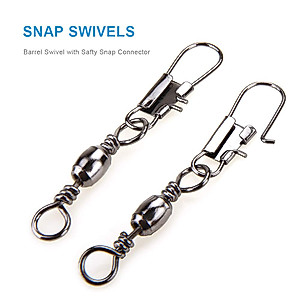 200PCS Barrel Snap Swivel Fishing Accessories, Premium Fishing Gear Equipment with Ball Bearing Swivels Snaps Connector for Quick Connect Fishing Lures