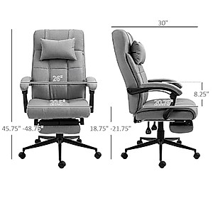 Vinsetto Executive Linen-Feel Fabric Office Chair High Back Swivel Task Chair with Adjustable Height Upholstered Retractable Footrest, Headrest and Padded Armrest, Light Grey