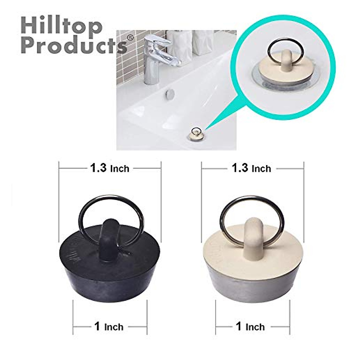 4 Pack - Bathroom Sink Strainers and Stopper Plug Combo - 2.125" Top / 1" Basket, Stainless Steel Strainers and Rubber Plug Stopper for Standard Bathroom Sink, Utility, Slop, Lavatory and RV Sink