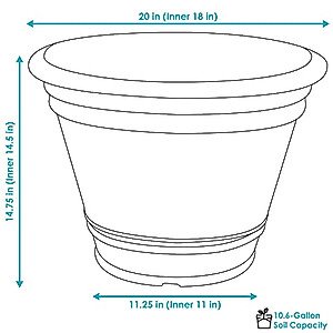 Sunnydaze Franklin Flower Pot Planter - Outdoor/Indoor Unbreakable Polyresin - UV-Resistant Sable Finish - Single - Large 20-Inch Diameter