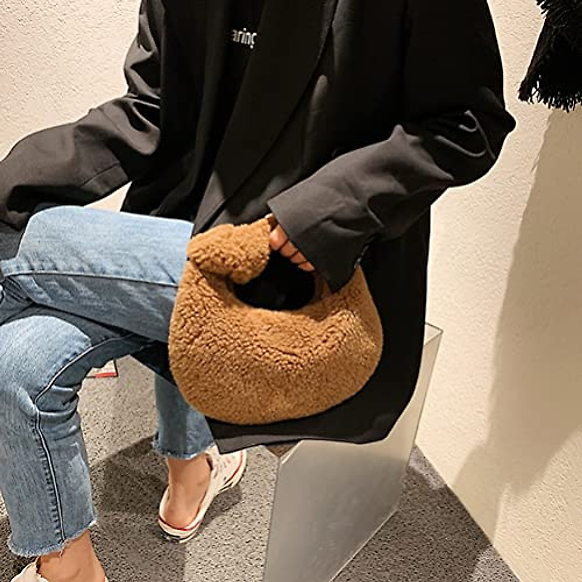 VALICLUD Winter Plush Dumpling Bag Fashionable Handbag Portable Storage Pouch