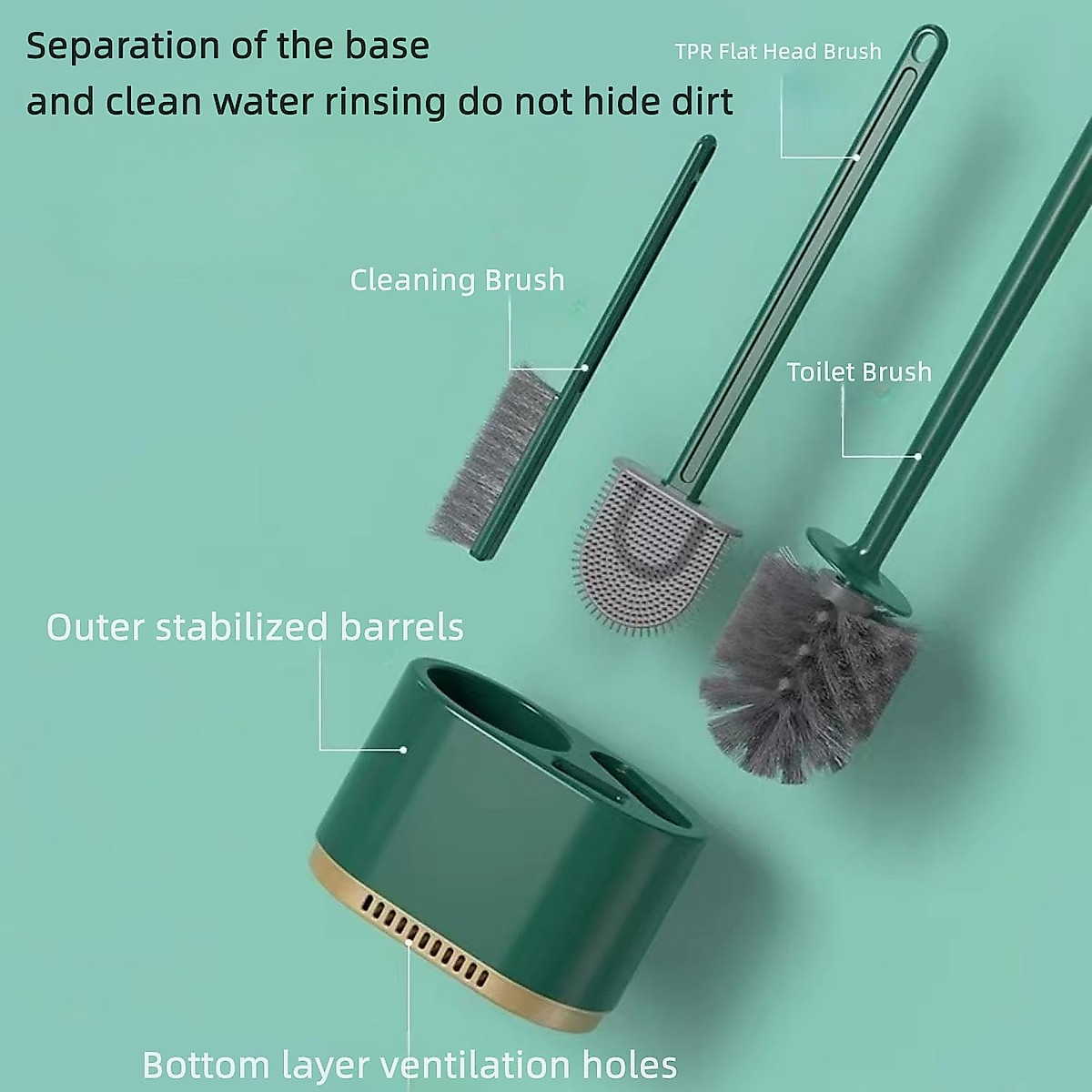 Toilet Brush and Plunger Set,3 in 1 Toilet Bowl Brush Plunger Set with Ventilated Holder for Deep Cleaning, Bathroom Cleaning Combo with Modern Caddy Stand (Green)