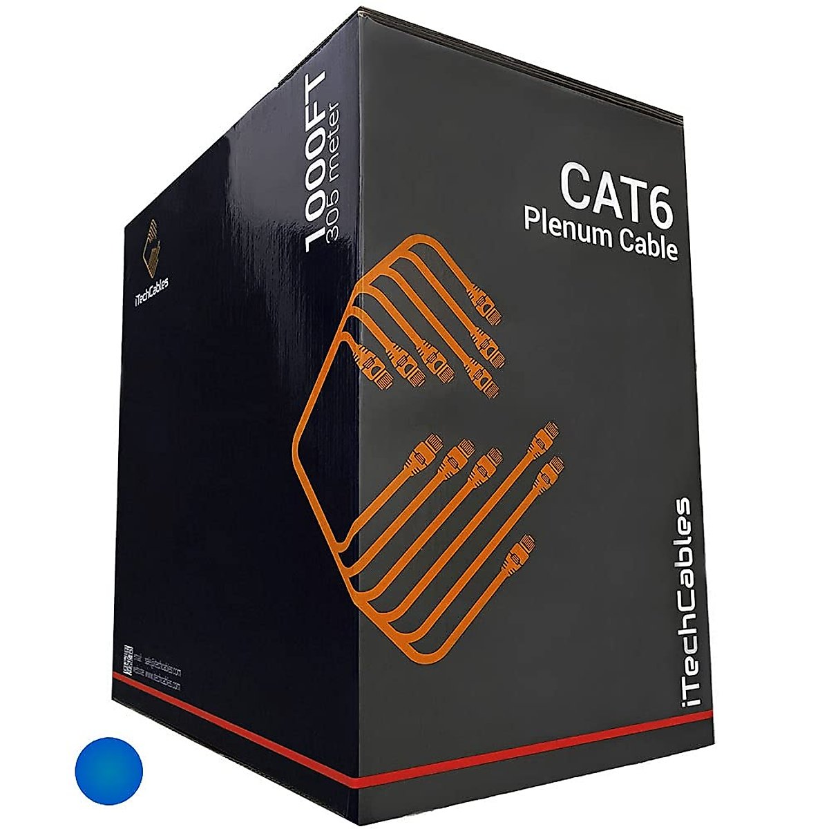 iTechCables, CAT6 Plenum Bulk Ethernet Cable 1000ft (CMP Rated) | Network Analyzer Test Passed | 23AWG 4Pair Solid, 550-MHz | Unshielded Twisted Pair (UTP) | Up to 10 Gigabit, Blue