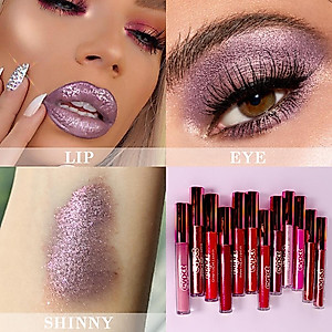 evpct 2Pcs Mauve & Taupe purple Matte to Glitter Liquid Lipstick Long Lasting Lip Set Kit for Women Diamond Shiny Glitter Sparkly Glossy Metallic Shimmer Sparkle Waterproof Lipstick Lip Gloss 01+08
