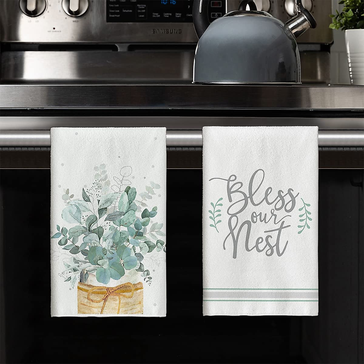 Artoid Mode Vase Eucalyptus Leaves Bless Our Nest Kitchen Towels Dish Towels, 18x26 Inch Seasonal Spring Summer Decoration Hand Towels Set of 4