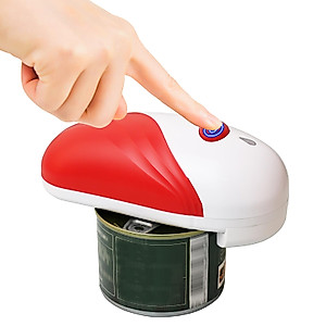 VEMJO Electric Can Opener For Kitchen One Touch Start Hands Free Automatic Can Opener Electric for Almost Cans Battery Operated Can Opener For Seniors and Arthritis Smooth Edge Food-Safe (Red), Small