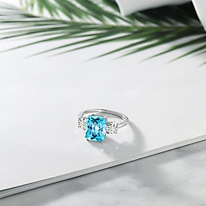 Gem Stone King 925 Sterling Silver Customized and Personalized Build Your Own 3 Stone Round and Cushion Cut Birthstones Ring For Women (Size 6)