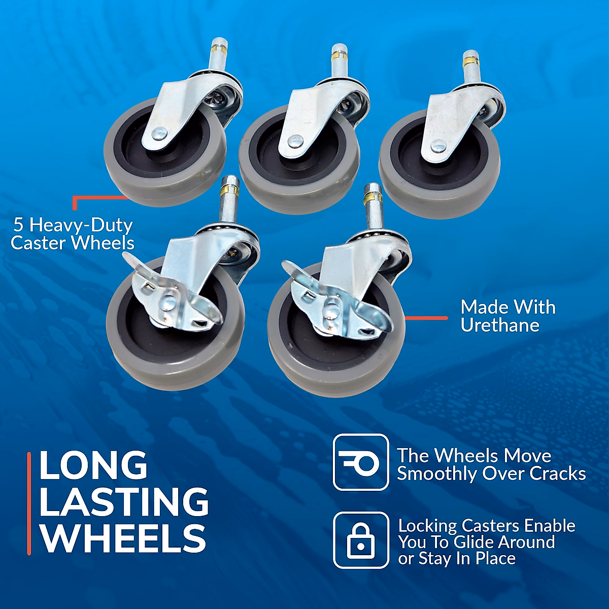 GRIT GUARD Bucket Dolly with Wheels - Rolling Detailing Wash Bucket with 5 Wheels and 2 Locking Casters Compatible with 2.5, 4, 5 and 6 Gallon Buckets (Green, 3" Red Casters)