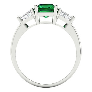 Clara Pucci 2.97ct Emerald Trillion cut 3 stone Solitaire Green Emerald designer Modern Statement Ring 14k White Gold Size 8.5