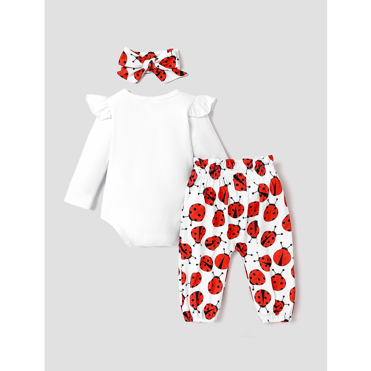 PATPAT Baby Girls Clothes Infant Baby Ruffle Sleeve Romper Pants Sets with Headband 3 Pack, Little Lady, 6-9 Months