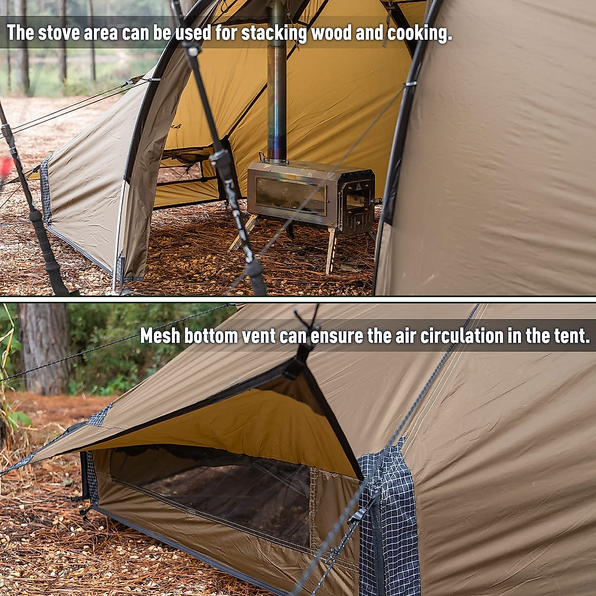 Camping Hot Tent Chimney Tent 2 Person Tent, POMOLY Locomotive 20 Tunnel Tent with Stove Jack for Hiking, Hunting, Backpacking