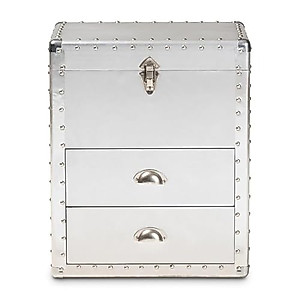Baxton Studio Serge French Industrial Silver Metal 2-Drawer Accent Storage Chest