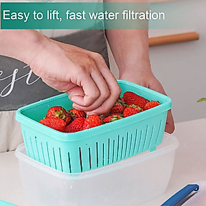 shopwithgreen 68oz Berry Keeper Container, Fruit Produce Saver Food Storage Containers with Removable Drain Colanders, Vegetable Fresh Keeper Set | Refrigerator Organizer