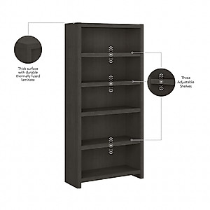 Bush Business Furniture Office by Kathy Ireland Echo 5 Shelf Bookcase in Charcoal Maple