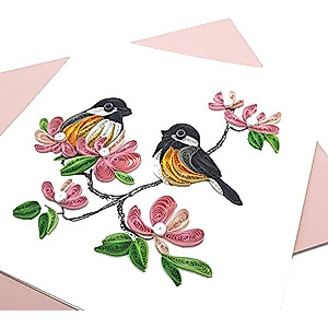 TUMYee Spring Birds and Flower, Quilling Card 3D Colorful Cute Holiday Card, Greeting Card Card for Valentine, Sympathy, Thinking Of You, Quilled Card for Christmas,Birthday,Anniversary, Friend Mom with Envelop(Blossoms and Birds)