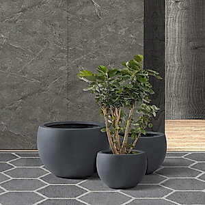 Kante 19.9",15.7",11.8" Dia Round Concrete Planter Set of 3, Outdoor/Indoor Large Bowl Plant Pots with Drainage Hole and Rubber Plug for Garden Patio Balcony Home, Charcoal
