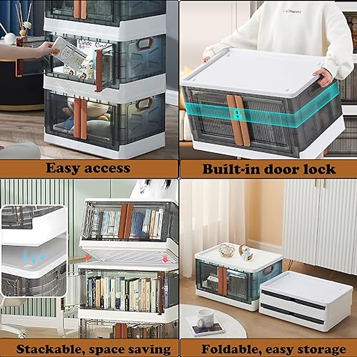 Yevheniys Storage Containers, Plastic Storage Bins with Lids and Wheels, 8.4 Gal Versatile Collapsible Stackable Storage Bins for Home, Office, Dorm Room Essential (1pack)