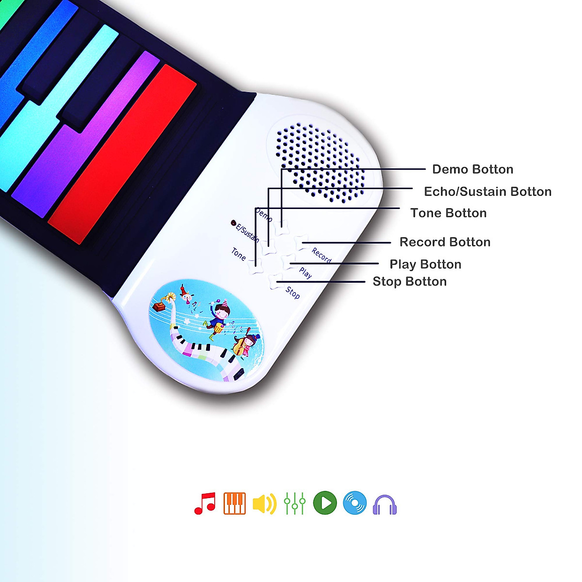 iLearnMusic Roll Up Piano | Portable Keyboard Piano | Hand Roll Electric Piano Keyboard | Premium Silicone & Built-In Speakers (88 Keys, White)