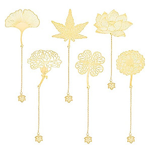 6 Pack Metal Bookmarks with Chain, Lefiocky Bookmark Golden Hollow Art Beautiful Design for Book Lover, Reading Books, Students, Teachers, Man, Woman, Kids