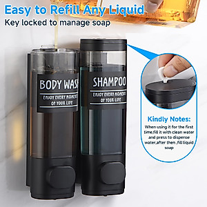 Shampoo and Conditioner Dispenser,GlintGath Shower Dispenser 2 Chamber No Drill Shampoo Dispenser for Shower Wall Mounted Shower Soap Dispenser for Bathroom Hotel,2 * 300ML,Matte Black