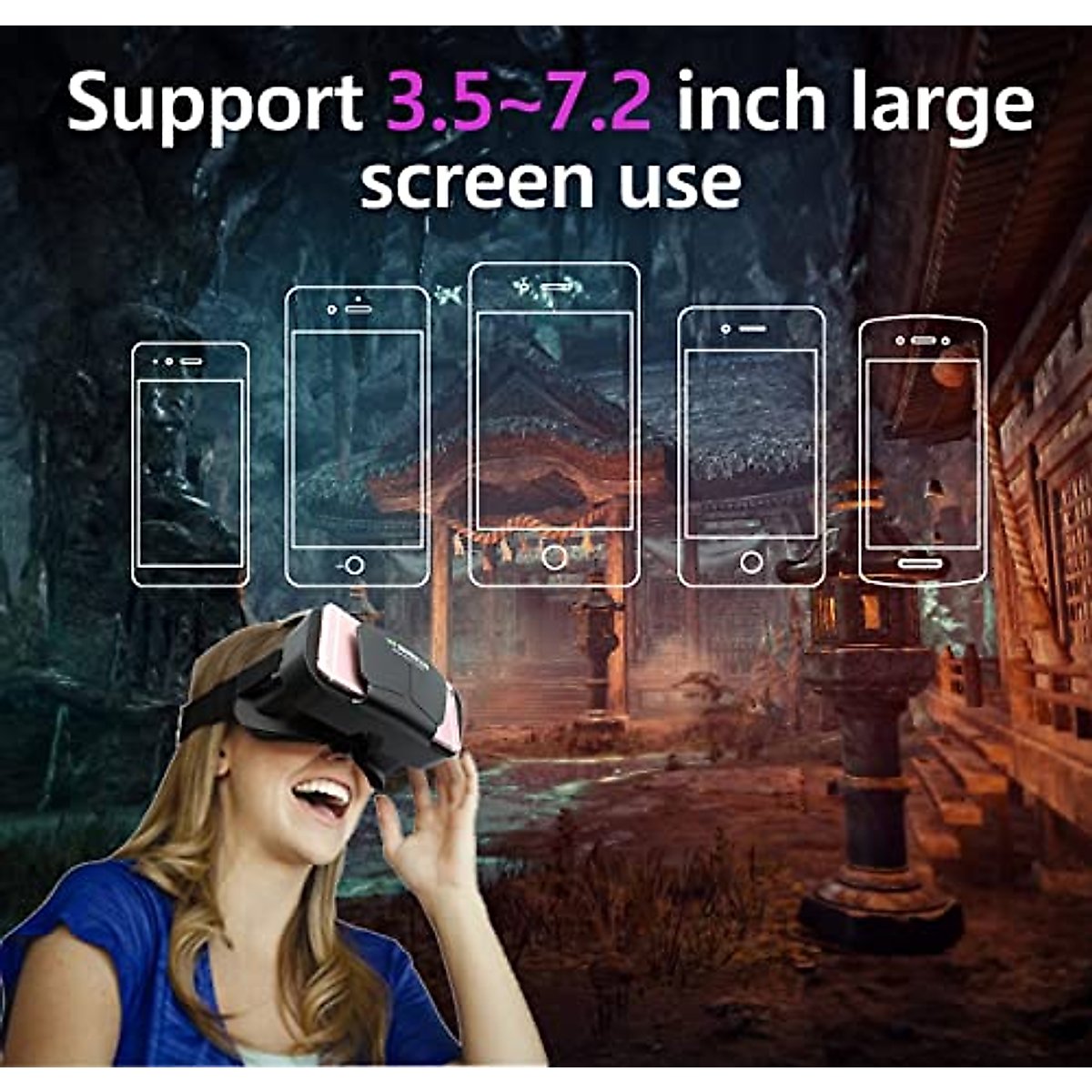 UYGHHK VR Headsets, Virtual Reality Game Movie Goggles for iPhone & Android System 4.7-7.2 inch Smartphone Adjustable 3D VR Glasses with Controller