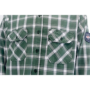 BOCOMAL FR Shirts for Men(Green/White) Flame Resistant/Fire Retardant Plaid Shirt 7oz Men's Welder Shirt