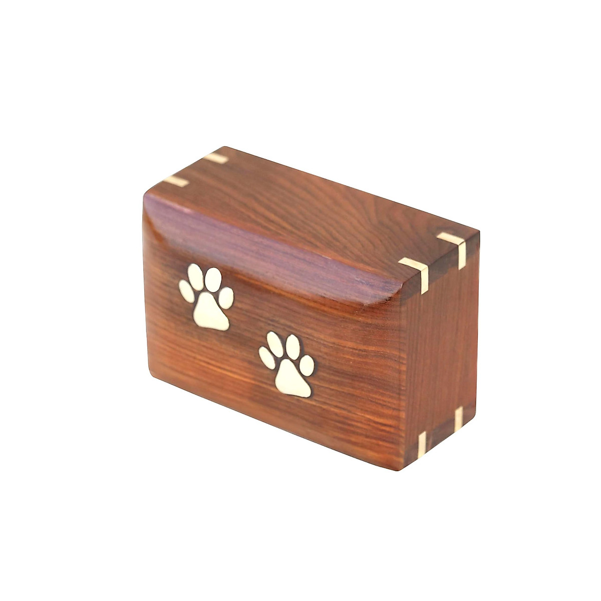 SUPER QUALITY HANDICRAFTS INDIA Wooden Brass Paw Print Urns For Pet Ashes | Wood Cremation Urns For Cat and Dog Ashes | Decorative Urns | Funeral Urns | Keepsake Box
