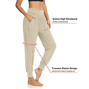 DIBAOLONG Womens Yoga Joggers Loose Workout Sweat Pants Comfy Lounge Pants with Pockets Apricot XL