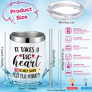 Censen 4 Pcs Teacher Appreciation Gifts Teacher Wine Tumbler with Lid and Straw Brush 12 oz Insulated Stainless Steel Teacher Tumbler Teacher Cup Women Teachers Gifts Wine Mug for Graduation Birthday