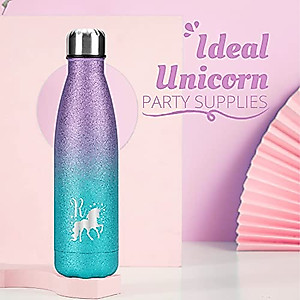 Unicorn Stainless Steel Water Bottle, Unicorn Gifts, Unicorn Party Supplies, Double Wall Vacuum Insulated Thermo Bottle Glitter Purple 17oz/500ml - Initial C
