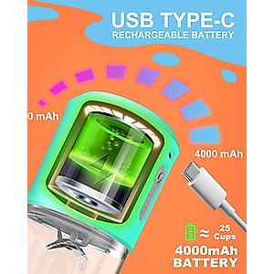 Portable Blender for Shakes and Smoothies, 17 Oz Personal Size Blenders 6 Blades Portable Blender, 4000mAh USB Rechargeable Personal Blender with BPA Free, Mini Blender for Sports/Travel/Home/Gym