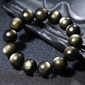 YANYUNZHUBAO Natural Gold Black Obsidian Bracelet Healing Crystals Jewelry Volcanic Rock Stone Ward Off Evil Spirits