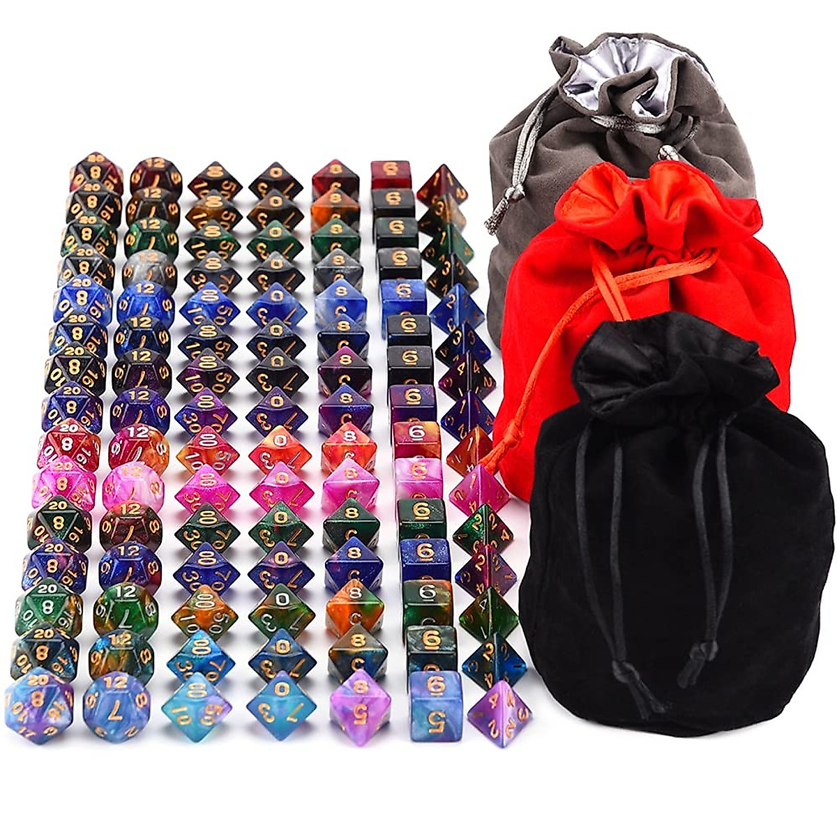 SUWEILE SZSZ 105PCS Nebula Polyhedral Dice 15 Colors for Tabletop Role Playing Games DND Dice Collector 0212 (Color : Gray)