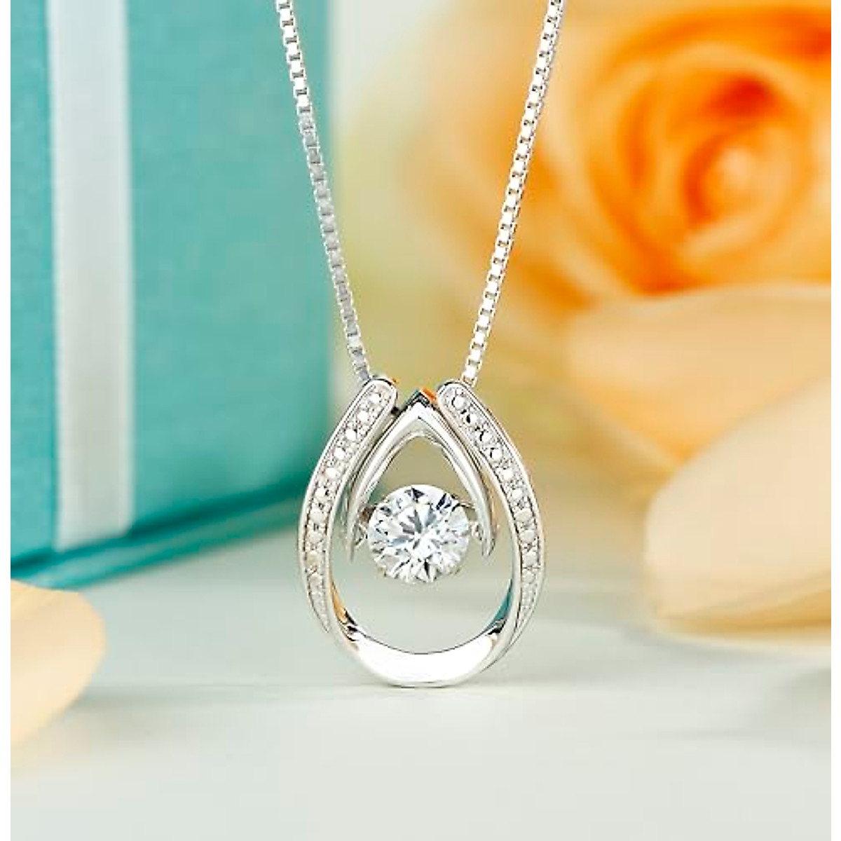 ARINZA Silver Necklace for Women, Dancing Diamond Cubic Zirconia Necklace, 18+2 Inch Chain, Anniversary Birthday Gifts for Women, Wife, Mom, Girlfriend, Lady