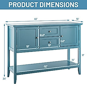 COSTWAY Buffet Sideboard, with 2 Wood Storage Drawers & Open Shelf, Console Table for Living Room Kitchen Dining Room Furniture (Blue)
