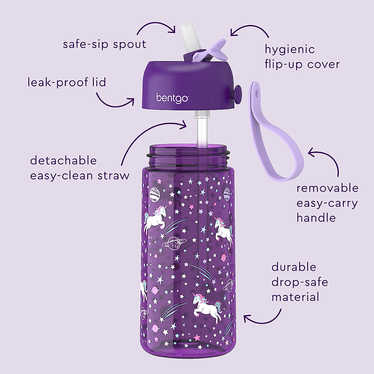 Bentgo® Kids Water Bottle (Unicorn & Lavender Galaxy - 2 Pack)