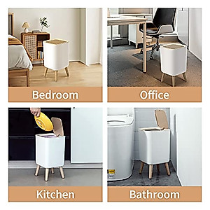 Small Trash Can with Lid, Boho Plastic Garbage Can with Push Button, Waste Basket with 5 Rolls Garbage Bags, Slim Dog Proof Bedroom Garbage Bin, Bathroom Trash Can for Home, Living Room, Office