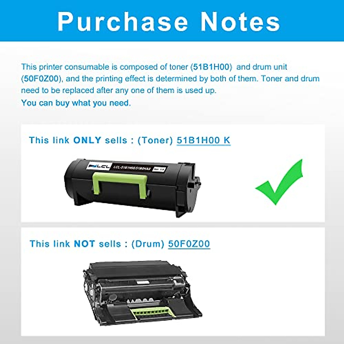 LCL Remanufactured Toner Cartridge Replacement for Lexmark 51B1H00 51B0HA0 8500Pages MS417 MS417DN MS517 MS517DN MS617 MS617DN MX417 MX417DN MX517 MX517DE MX617 MX617DE MX417de (2-Pack Black)