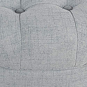 Homepop Home Decor | Large Button Tufted Woven Round Storage Ottoman | Ottoman with Storage for Living Room & Bedroom (Light Blue)