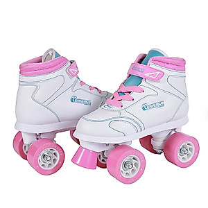 Chicago Girls Sidewalk Roller Skate - White Youth Quad Skates, High-Top Roller Skates for Kids, Beginner-Friendly with Durable Polyurethane Wheels, Indoor & Outdoor Roller Skating Size 1