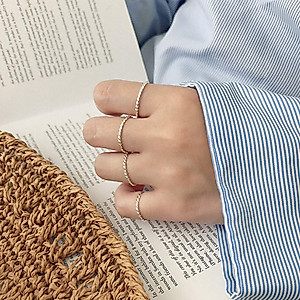 SILBERTALE Stacking Knuckle Rings for Women Men Sterling Silver Thin Twist Rope Stackable Rings Set Pinky Rings Size 2.5