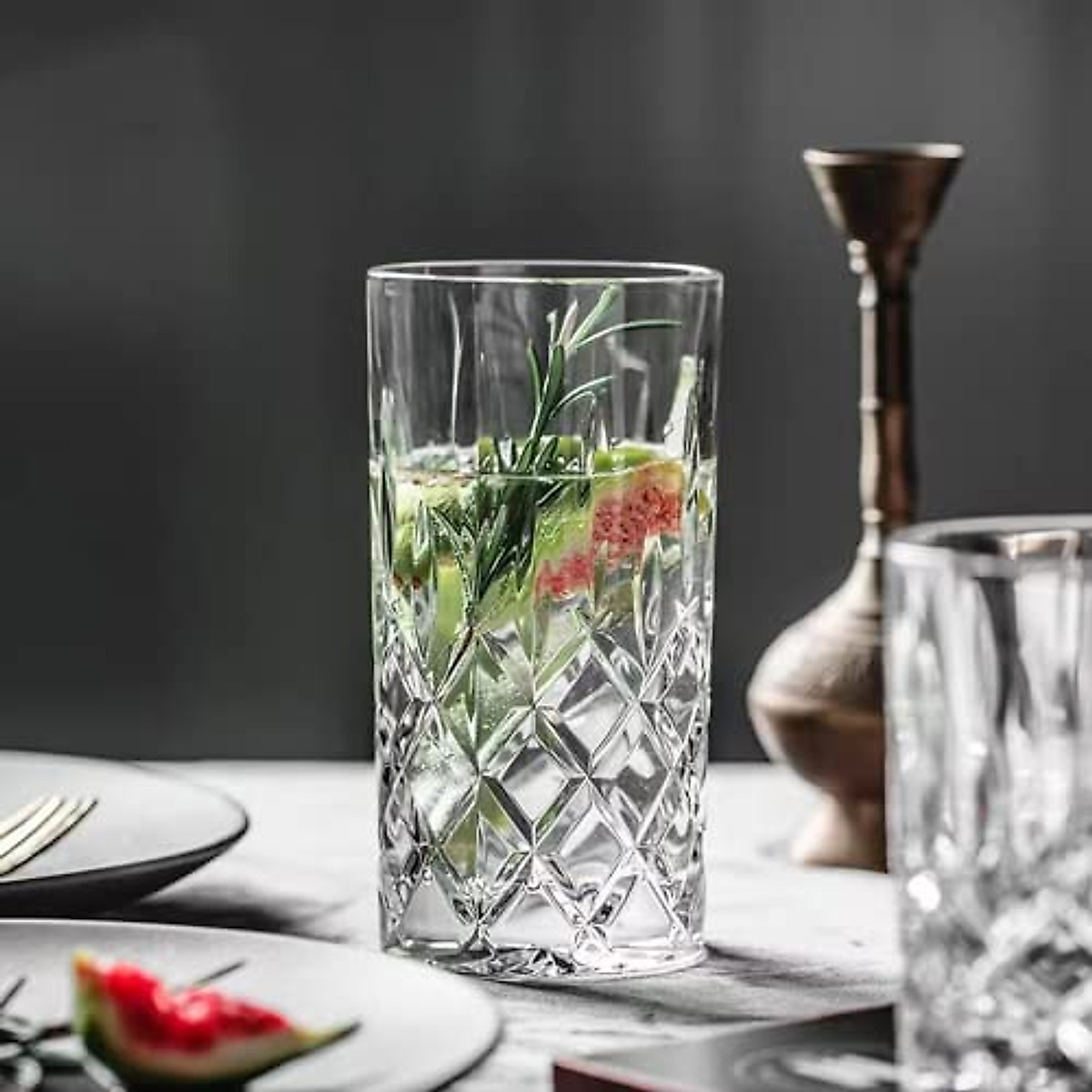 Qipecedm Drinking Glasses, 8 Piece Crystal Glass Cups, Mixed Glassware Set, 4 pcs Crystal Old Fashioned 11oz Highballs and 4 pcs 11oz Whiskey Glasses, Great for Cocktail, Whisky and other Beverages