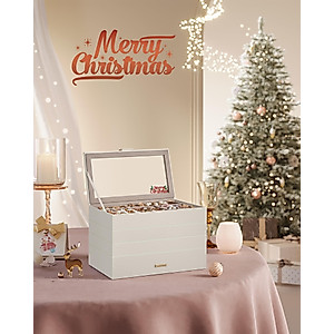SONGMICS Stackable Jewelry Trays, 4-Tier Jewelry Box, Drawer Jewelry Organizer, with Glass Lid, Removable Dividers, for Vanity Table, 6.7 x 11 x 7.2 Inches, Christmas Gift, Cloud White UJBC164W01