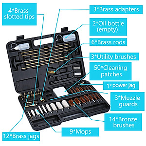 Universal Gun Cleaning Kit, Rifle Pistol Handgun Shotgun Shooting Gun Cleaning Kit Suitable for All Caliber, Cotton mop, Bronze Bore Brush, Brass Jag, Brass Slotted Tips, Nylon Brushes