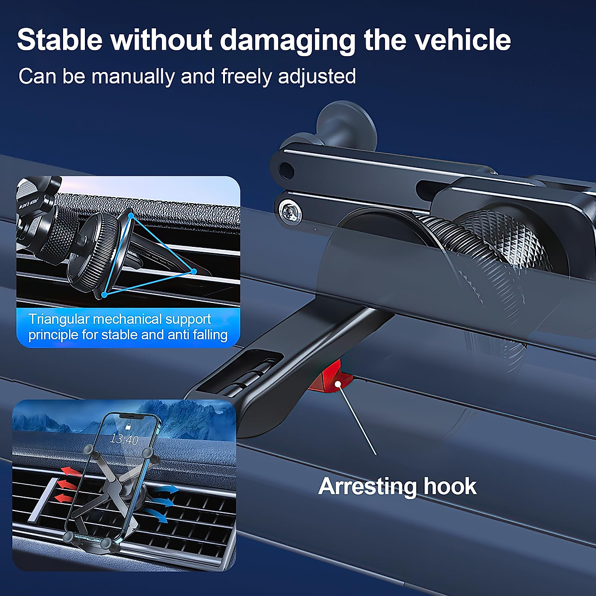 Rednow Car Vent Phone Mount,Invisible Rotatable Air Vent Mount Car Phone Holder 360°Anti-Shake Universal Phone Mount,Car Dashboard & Never Blocking Air Vent Clip Cell Phone Holder for Car (Black)