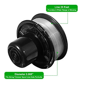 RS-136 Replacement for Black + Decker Weed Eater Bump Auto Feed Spool Compatible with ST1000 ST4000 ST4500 GE600 CST800 ST6800, String Trimmer Line 20ft 0.065"，8-Pack (6- Spool + 1 Cap+1 Spring)